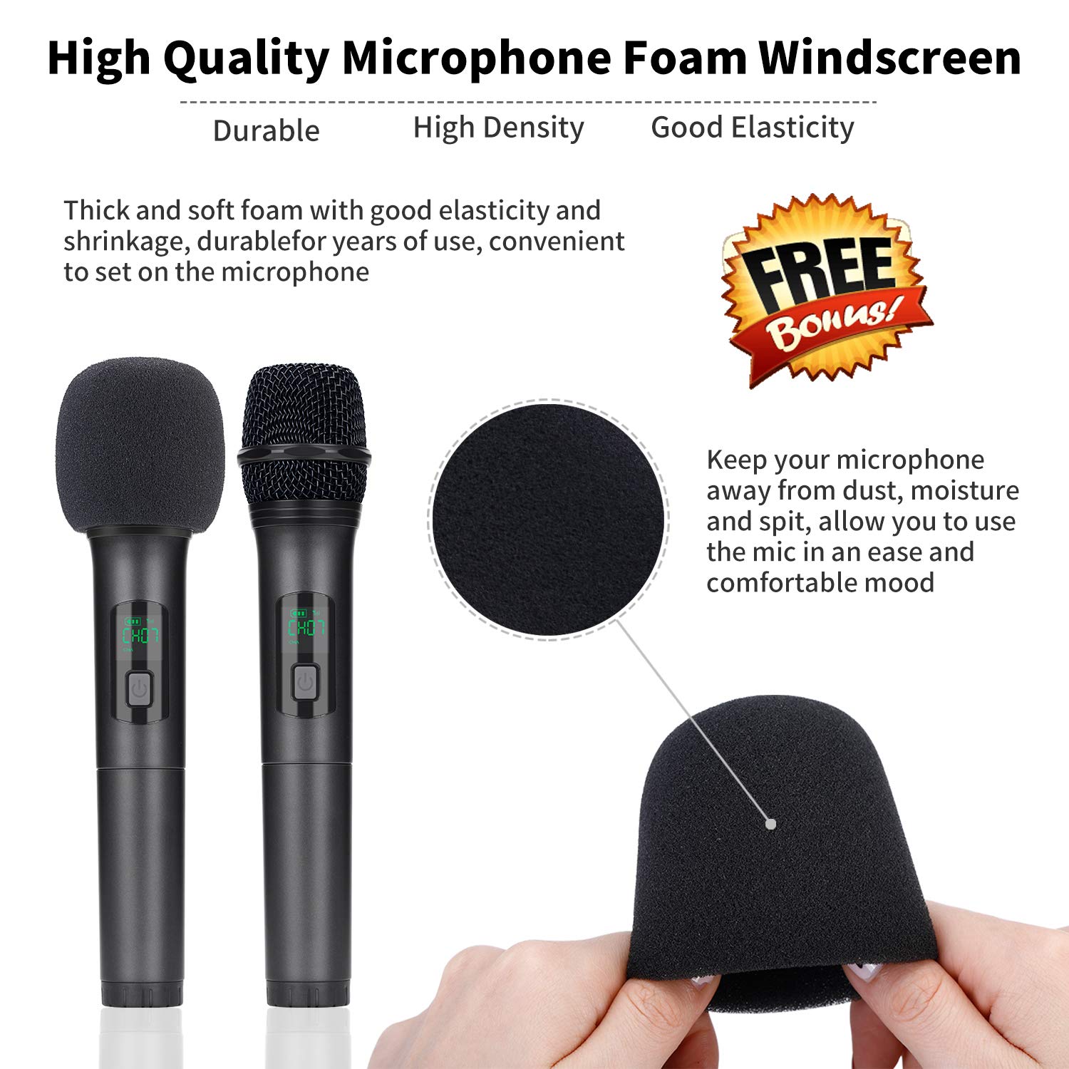 Kithouse K380A Wireless Microphone Karaoke Microphone Wireless Mic Dual with Rechargeable Bluetooth Receiver System Set - UHF Handheld Cordless Microphone for Singing Speech Church(Elegant Black)