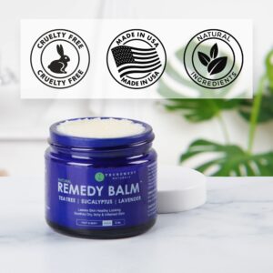 Truremedy Naturals - Remedy Balm with Tea Tree Oil - Soothing Itch Relief Ointment for Rash & Itchy Skin - Moisturizing Cream for Dry Skin - 100% Natural Foot & Body Balm - Lavender & Eucalyptus, 2oz