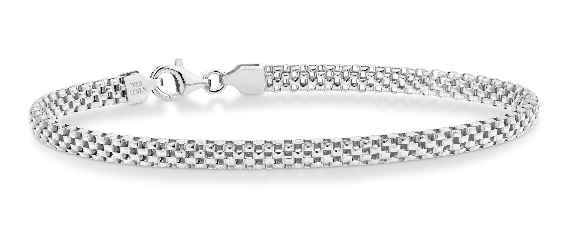 Miabella 925 Sterling Silver Italian 4mm Mesh Link Chain Bracelet for Women, Made in Italy (Length 7 Inches (Small))