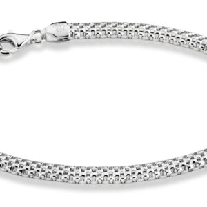 Miabella 925 Sterling Silver Italian 4mm Mesh Link Chain Bracelet for Women, Made in Italy (Length 7 Inches (Small))