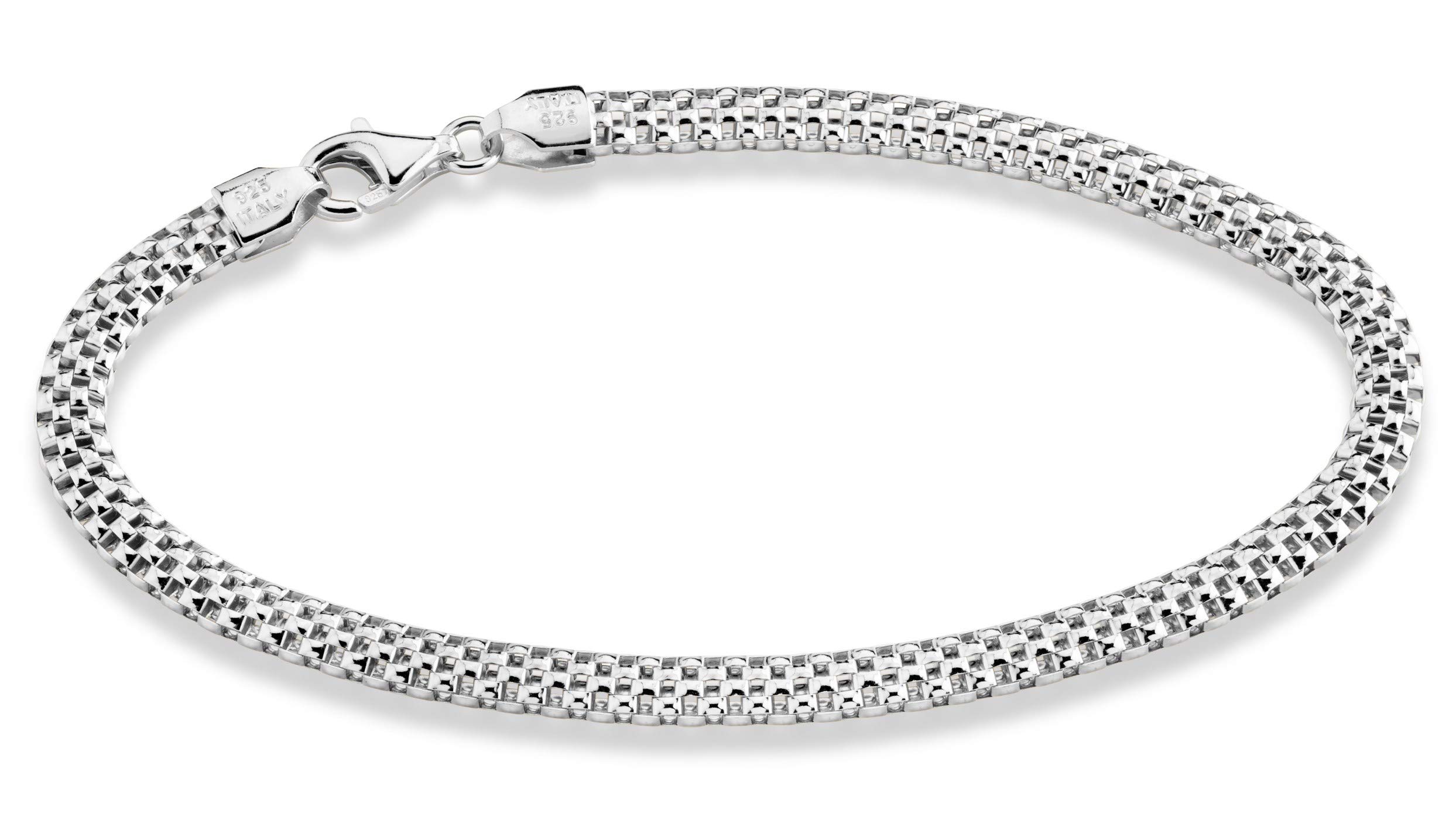 Miabella 925 Sterling Silver Italian 4mm Mesh Link Chain Bracelet for Women, Made in Italy (Length 7 Inches (Small))