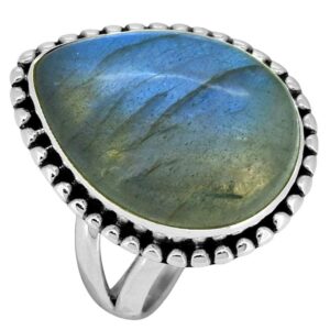 YoTreasure Natural Labradorite Statement Ring 925 Sterling Silver Gemstone Jewelry