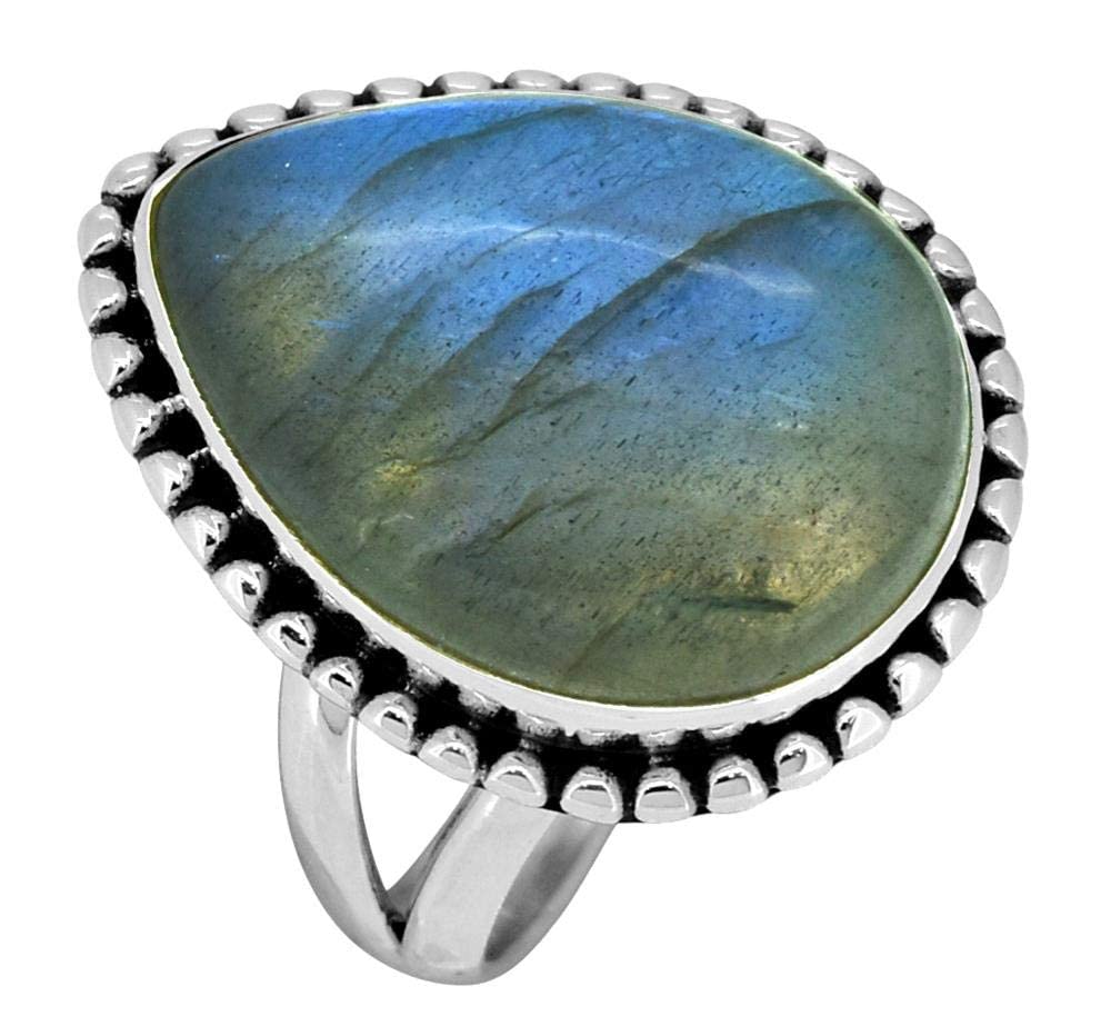 YoTreasure Natural Labradorite Statement Ring 925 Sterling Silver Gemstone Jewelry