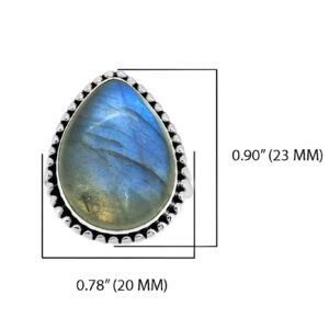 YoTreasure Natural Labradorite Statement Ring 925 Sterling Silver Gemstone Jewelry