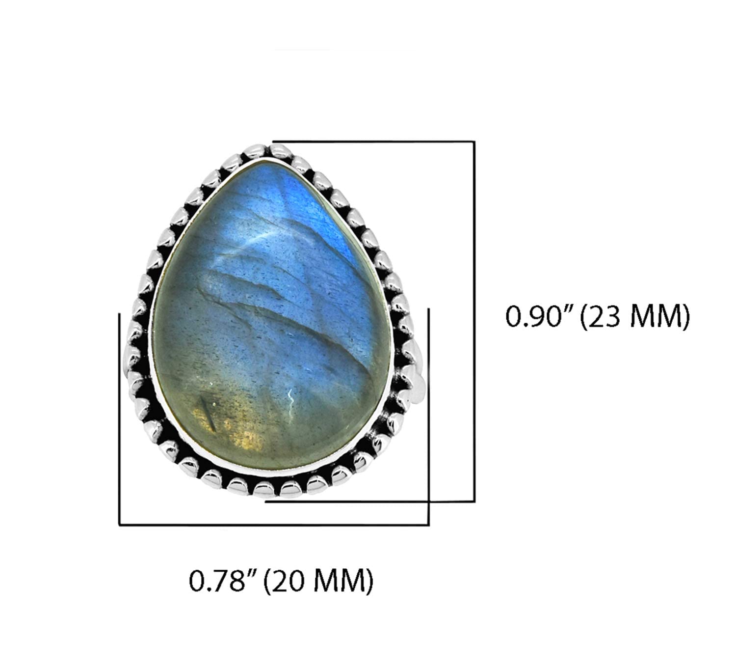 YoTreasure Natural Labradorite Statement Ring 925 Sterling Silver Gemstone Jewelry