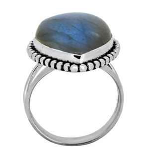 YoTreasure Natural Labradorite Statement Ring 925 Sterling Silver Gemstone Jewelry