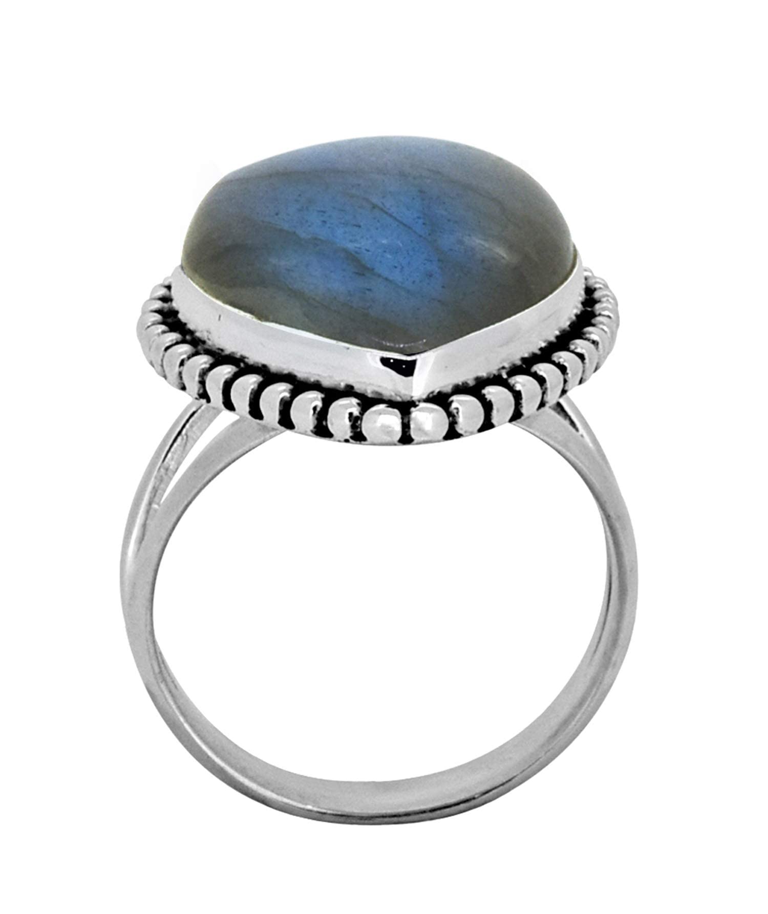 YoTreasure Natural Labradorite Statement Ring 925 Sterling Silver Gemstone Jewelry