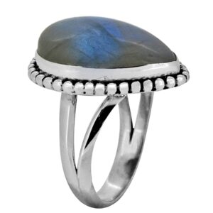 YoTreasure Natural Labradorite Statement Ring 925 Sterling Silver Gemstone Jewelry