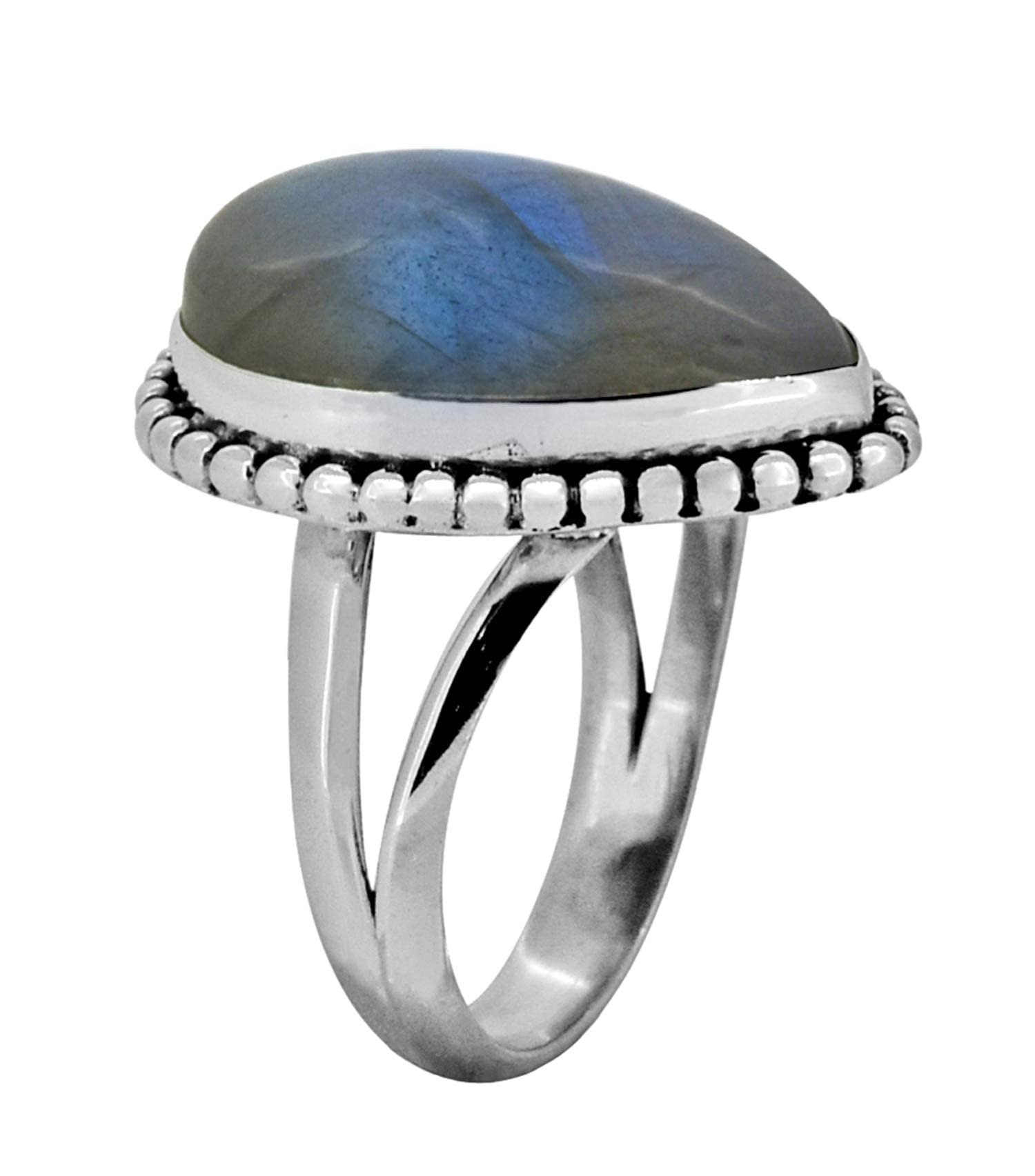 YoTreasure Natural Labradorite Statement Ring 925 Sterling Silver Gemstone Jewelry