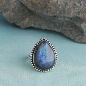 YoTreasure Natural Labradorite Statement Ring 925 Sterling Silver Gemstone Jewelry