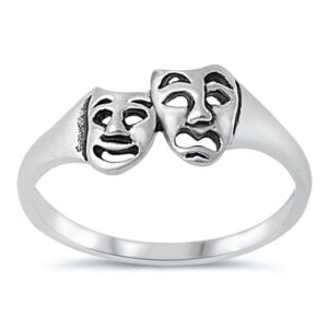 tragedy mask drama comedy theatre ring new .925 sterling silver band size 10