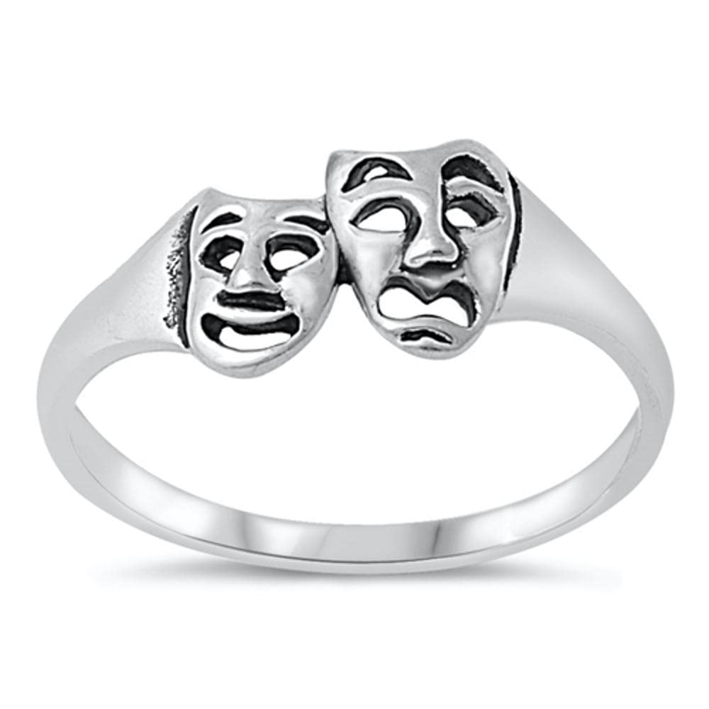 Tragedy Mask Drama Comedy Theatre Ring New .925 Sterling Silver Band Size 10