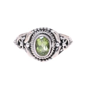 novica artisan handmade peridot cocktail ring traditional from india sterling silver red single stone marsala birthstone gemstone [ring front 0.5 in l x 0.4 in w x 0.2 in h band width 3 mm w] '