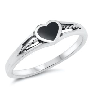 simulated black onyx heart rope knot forever ring new .925 sterling silver band size 5