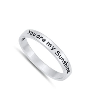 You are my Sunshine Stackable Script Ring .925 Sterling Silver Band Size 7