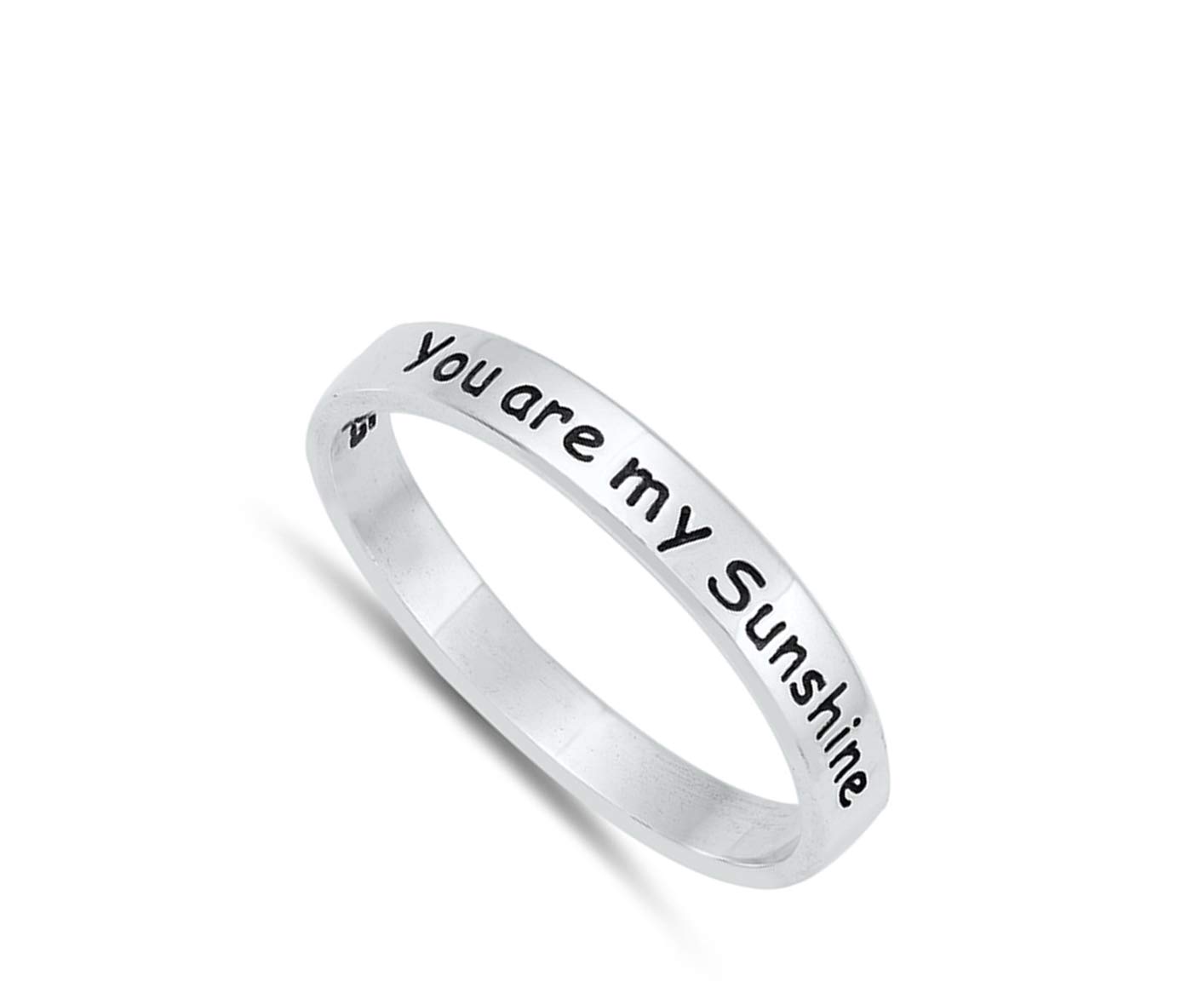 You are my Sunshine Stackable Script Ring .925 Sterling Silver Band Size 7