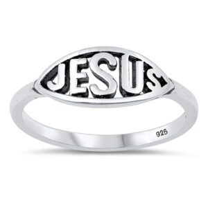 jesus script filigree oval cutout ring new .925 sterling silver band size 8