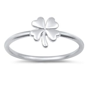 good luck four leaf clover nature ring new .925 sterling silver band size 3