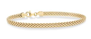 miabella 18k gold over sterling silver italian 4mm mesh link chain bracelet for women 925 italy (7.0 inches)