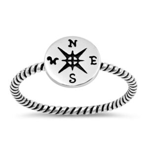 compass oxidized pirate rope dainty ring new 925 sterling silver band size 10