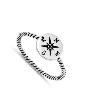 Compass Oxidized Pirate Rope Dainty Ring New 925 Sterling Silver Band Size 10