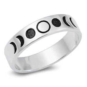 lunar moon phases science space nature ring .925 sterling silver band size 7