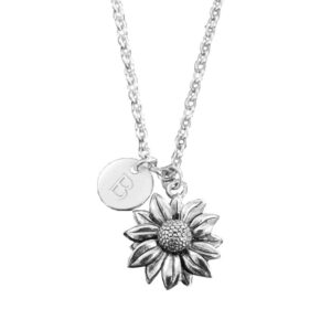 noumanda antique silver sunflower with initial 26 letter necklace custom a-z alphabet cute chic pendant (b)