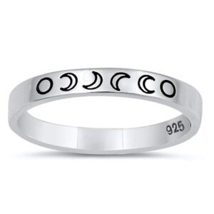 lunar moon phases science nature space ring .925 sterling silver band size 7