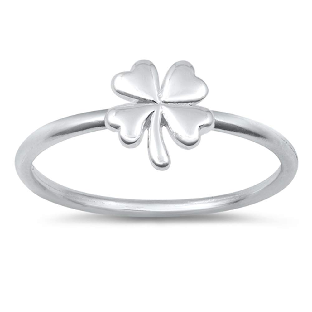 Good Luck Four Leaf Clover Nature Ring New .925 Sterling Silver Band Size 8