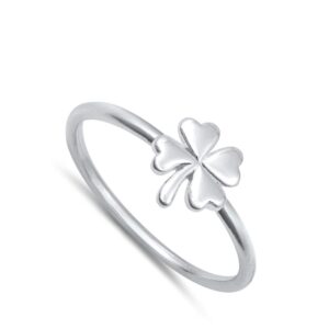 Good Luck Four Leaf Clover Nature Ring New .925 Sterling Silver Band Size 8