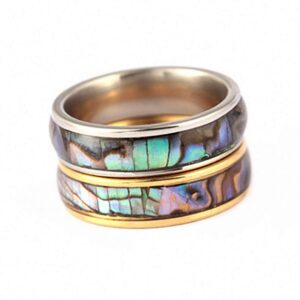 Titanium Colorful Natural Abalone Shell Inlay Stainless Steel Ring for Women Men Mother of Pearl Sea Rippled Wedding Promise Couples Engagement Bands Party Confession Friendship Casual Match