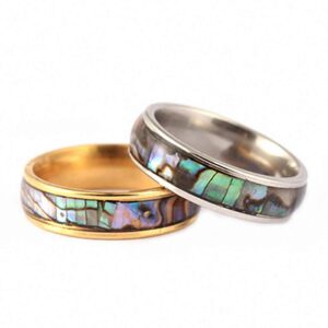 Titanium Colorful Natural Abalone Shell Inlay Stainless Steel Ring for Women Men Mother of Pearl Sea Rippled Wedding Promise Couples Engagement Bands Party Confession Friendship Casual Match