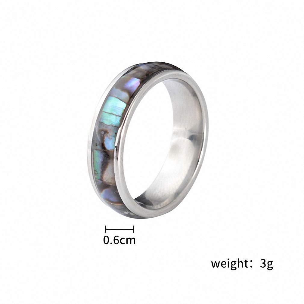 Titanium Colorful Natural Abalone Shell Inlay Stainless Steel Ring for Women Men Mother of Pearl Sea Rippled Wedding Promise Couples Engagement Bands Party Confession Friendship Casual Match