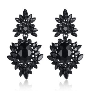 mecresh vintage floral teardrop black austrian crystal drop dangle earrings for women 2022 fashion jewelry