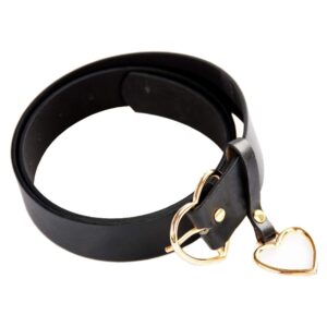 utenew heart shape belts wide black leather waist belt women jeans pants dresses with alloy buckle, gold