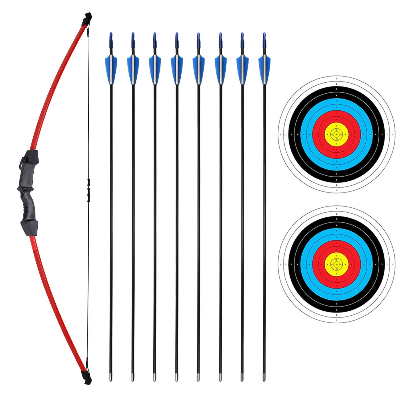 SinoArt 45" Recurve Bow and Arrow Set for Kids Archery with 8 Arrows Target Paper (Red)