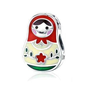 matryoshka 925 sterling silver russian doll charms red enamel bead charms happy mothers day christmas charms for pandora bracelets gifts for her mom daughter wife(russian doll charms)