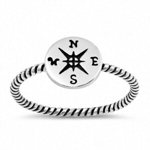 blue apple co. compass band ring oxidized design cable braided band 925 sterling silver, size-8