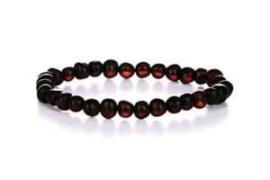 amberage natural baltic amber bracelet for adults (women/men) - hand made from raw-unpolished/certified baltic amber beads(6 colors) (8, raw-unpolished dark cherry)