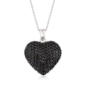 ross-simons 4.00 ct. t.w. pave black spinel heart pendant necklace in sterling silver. 20 inches