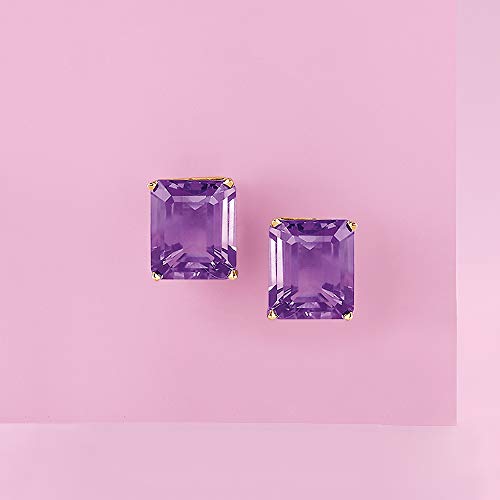 Ross-Simons 10.00 ct. t.w. Emerald-Cut Amethyst Stud Earrings in 14kt Yellow Gold