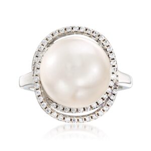 ross-simons italian 12mm cultured pearl and .78 ct. t.w. cz ring in sterling silver. size 9