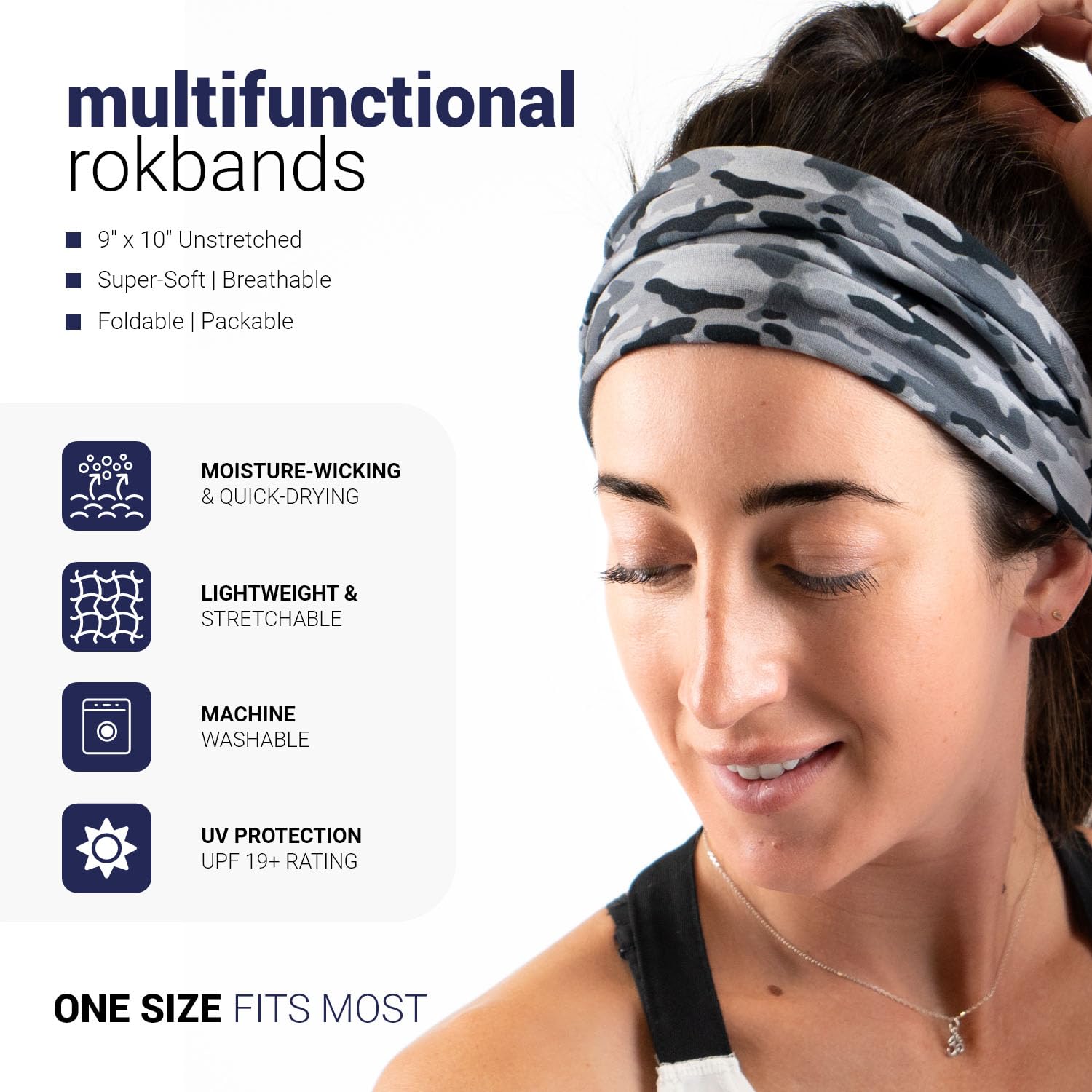 RokBAND Multi-Functional Neck Gaiter or Headband | Camouflage | Gray