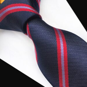 MENDENG Ties for Men Silk Mens Ties Blue Burgundy Stripe Necktie Formal Men's Neckties Business Woven Jacquard Neck Tie