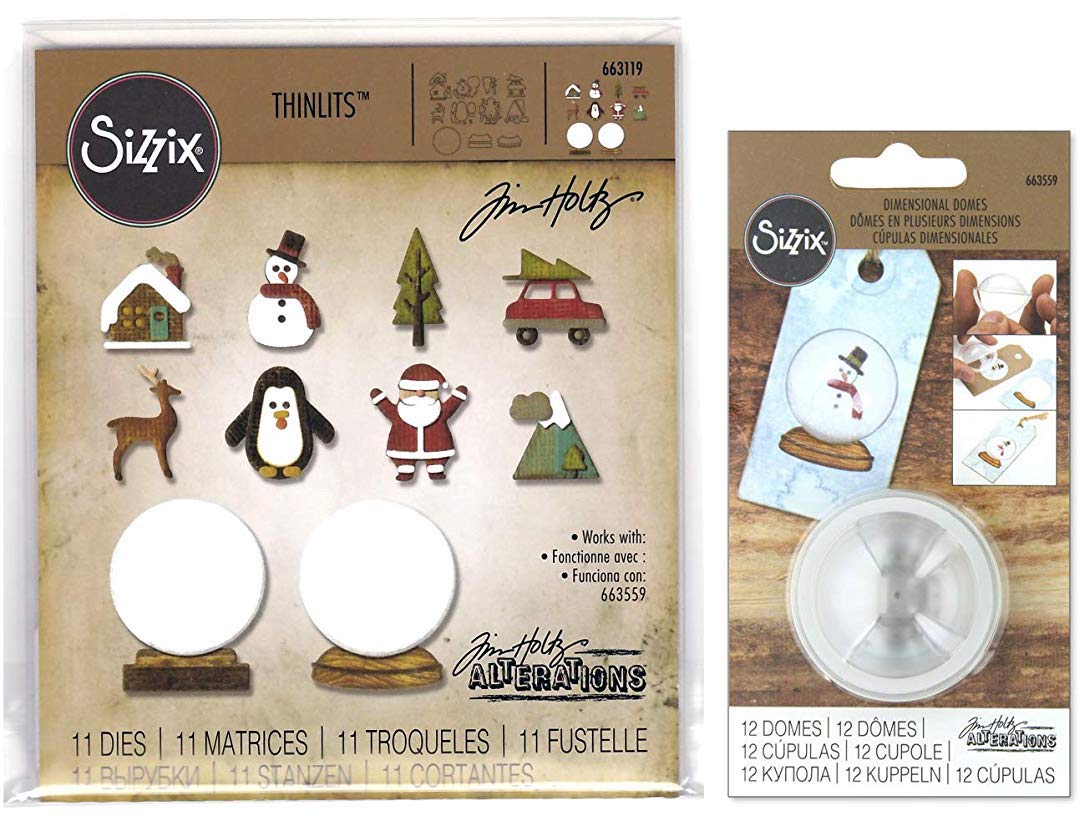 Tim Holtz Alterations Tiny Snowglobes Thinlit Dies and Dimensional Domes - 2 Item Bundle