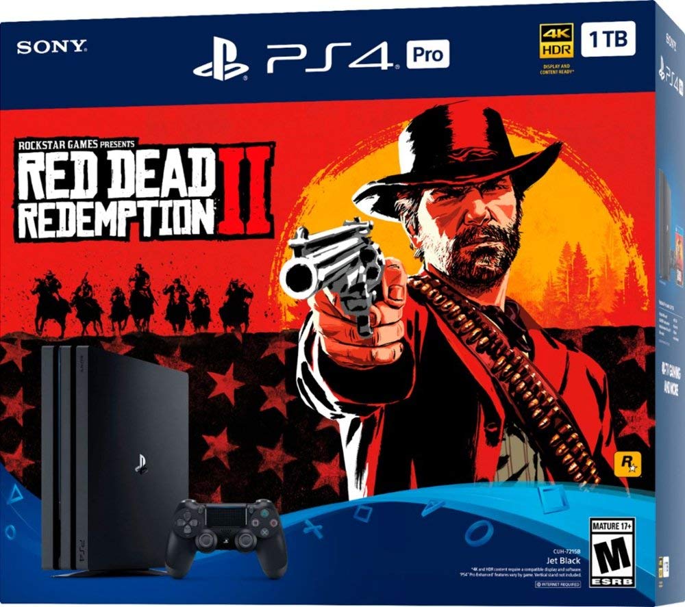 New Sony PlayStation 4 Pro 1TB Red Dead Redemption 2 Console Bundle with HDR Technology for 4K TV Gaming - Jet Black