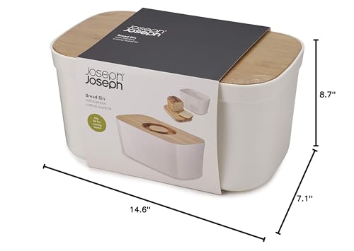 Joseph Joseph Bread Box with Removable Bamboo Cutting Board,White