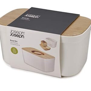 Joseph Joseph Bread Box with Removable Bamboo Cutting Board,White