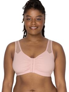 fruit of the loom women's comfort front close sport bra with mesh straps, blushing rose, 36