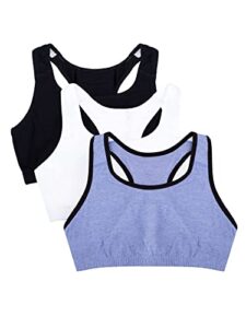 fruit of the loom womens built up tank style sports bra, blue gem with black/white/black hue - 3 pack, 34